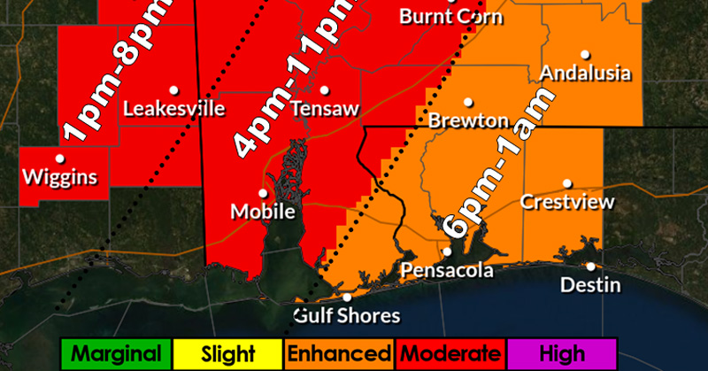 Severe Weather Threat Upgraded To Rare 4 Of 5 Level : NorthEscambia.com