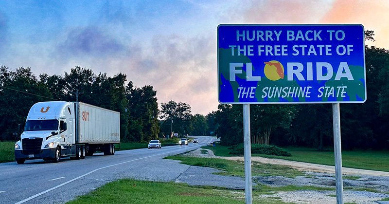 ‘Hurry Back To The Free State Of Florida’ Signs Installed At State ...